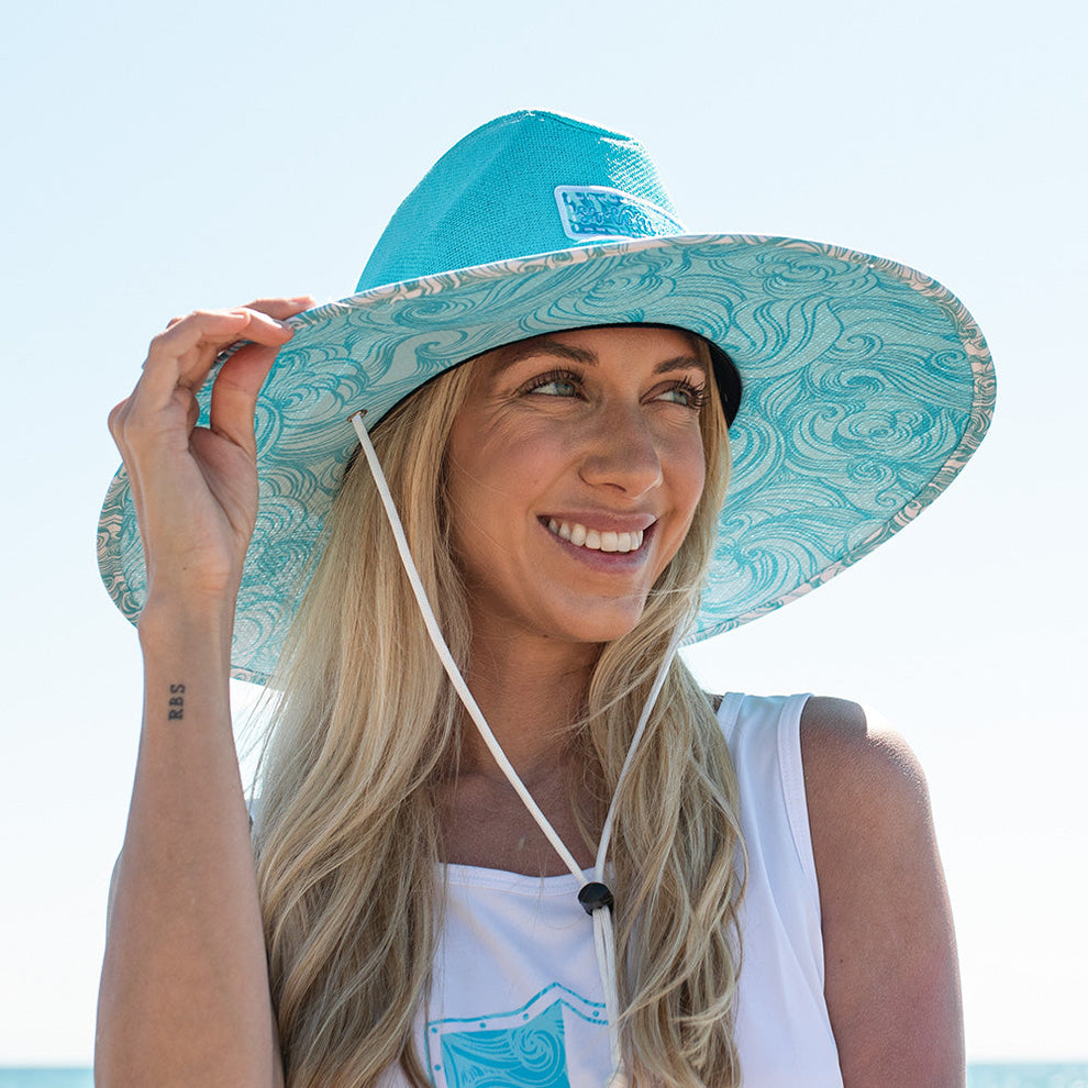 Keys Under Brim Straw Hat | Tidal Waves | Aqua – Alpha Defense Gear